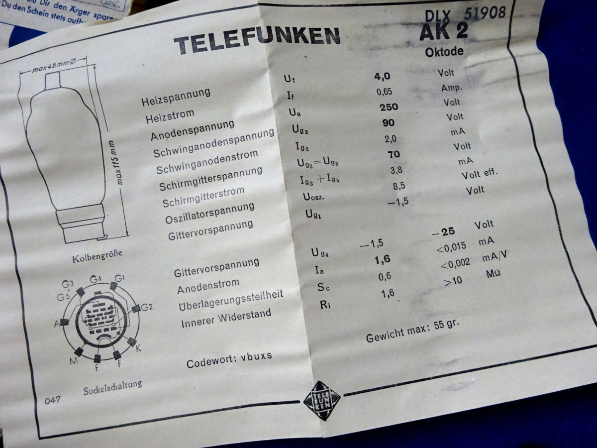 Telefunken AK2 Tube Röhre 1938 (26763) | ***sixpoints*** der Oldtimer ...