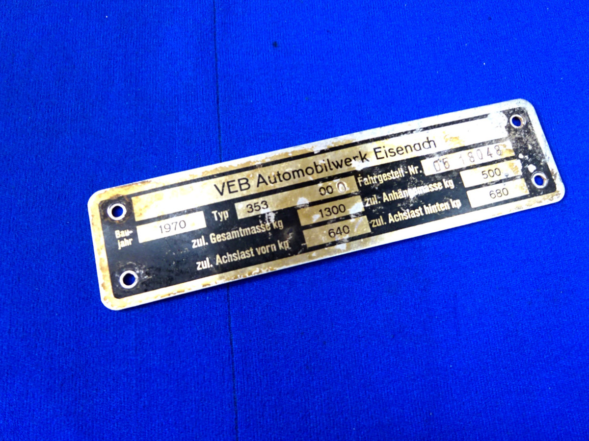 Typschild Wartburg 353 - 000 Baujahr 1970 (25917 | ***sixpoints*** der ...