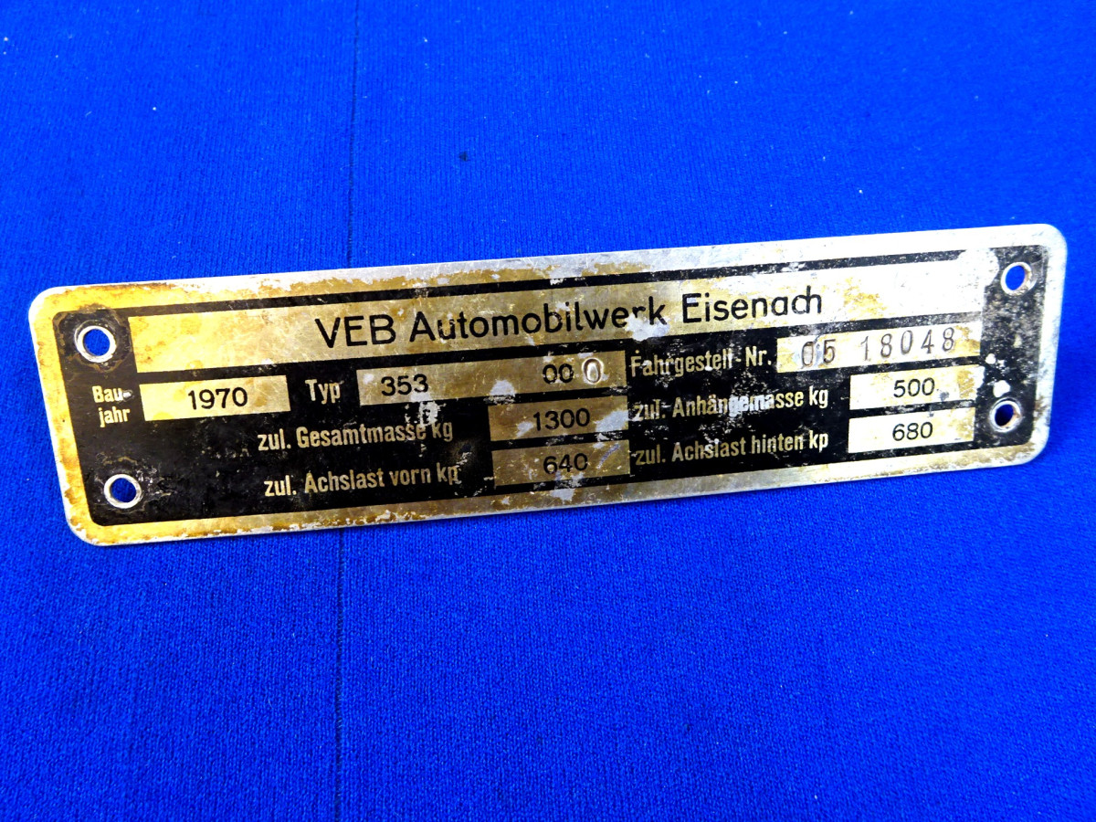 Typschild Wartburg 353 - 000 Baujahr 1970 (25917 | ***sixpoints*** der ...